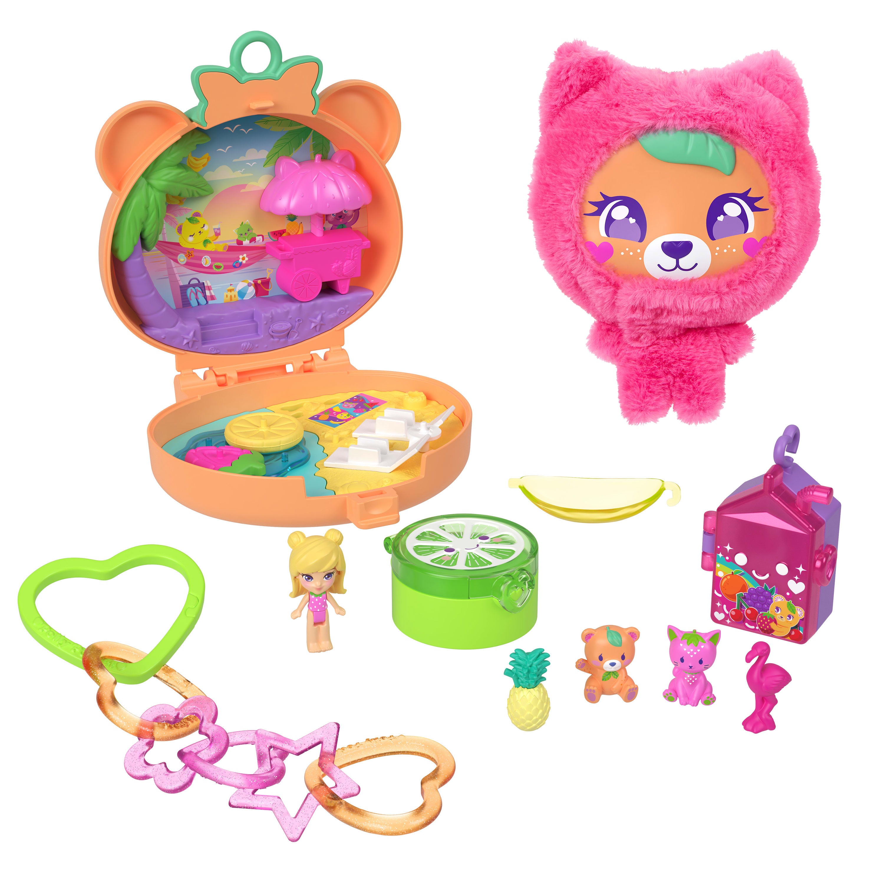 Polly Pocket Plushie Bear Compact, Doll & Keychain Playset with Pets ...