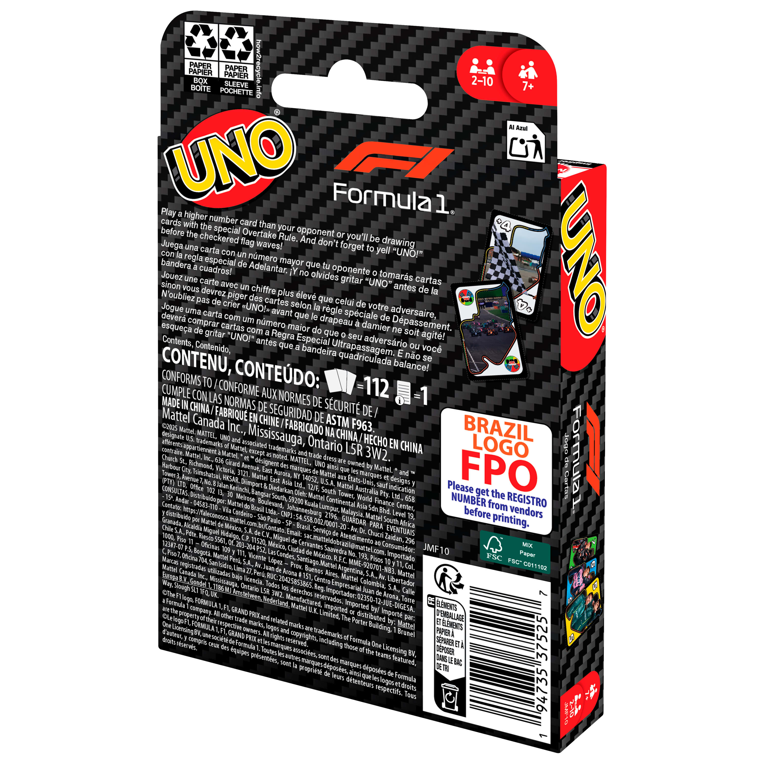 UNO F1 Card Game with Themed Deck & Special Rule for Kids, Adults ...