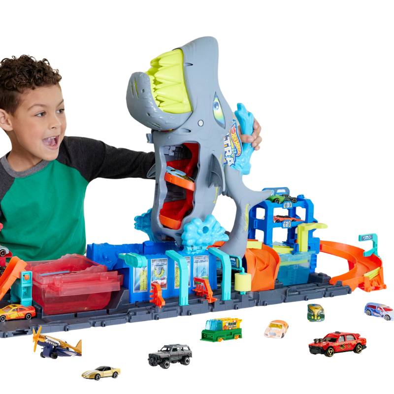 Bundle: Hot Wheels Ultra Shark Car Wash Playset & 10 Basic Assorted Ca ...